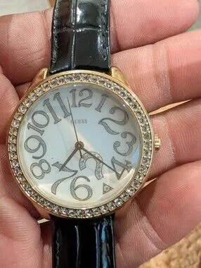 Guess | Accessories | Guess Goldtone Crystal Bezel Watch With Black ...